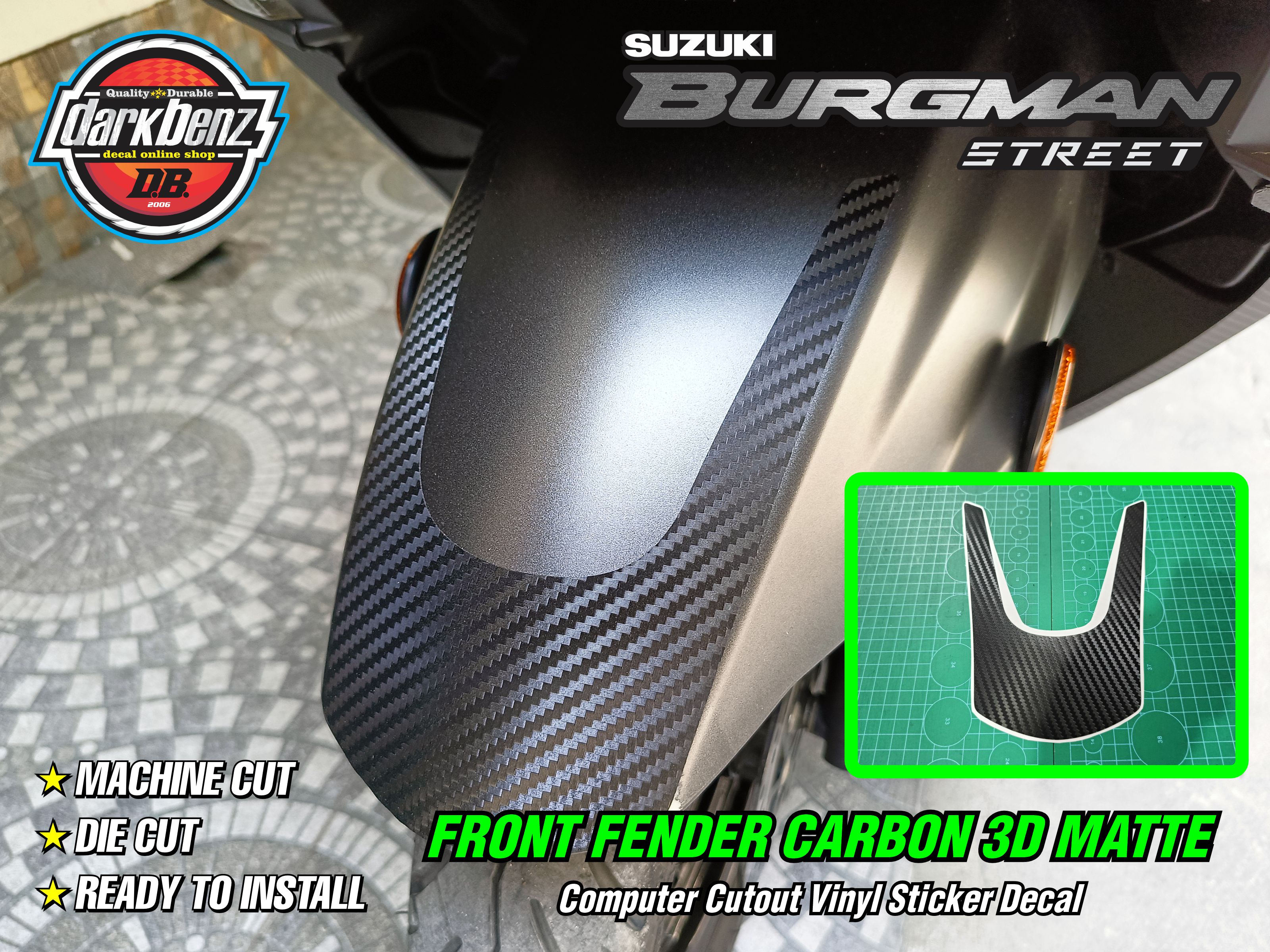 Suzuki Burgman Street & EX New Black 3D Matte Carbon Fiber Sticker ...