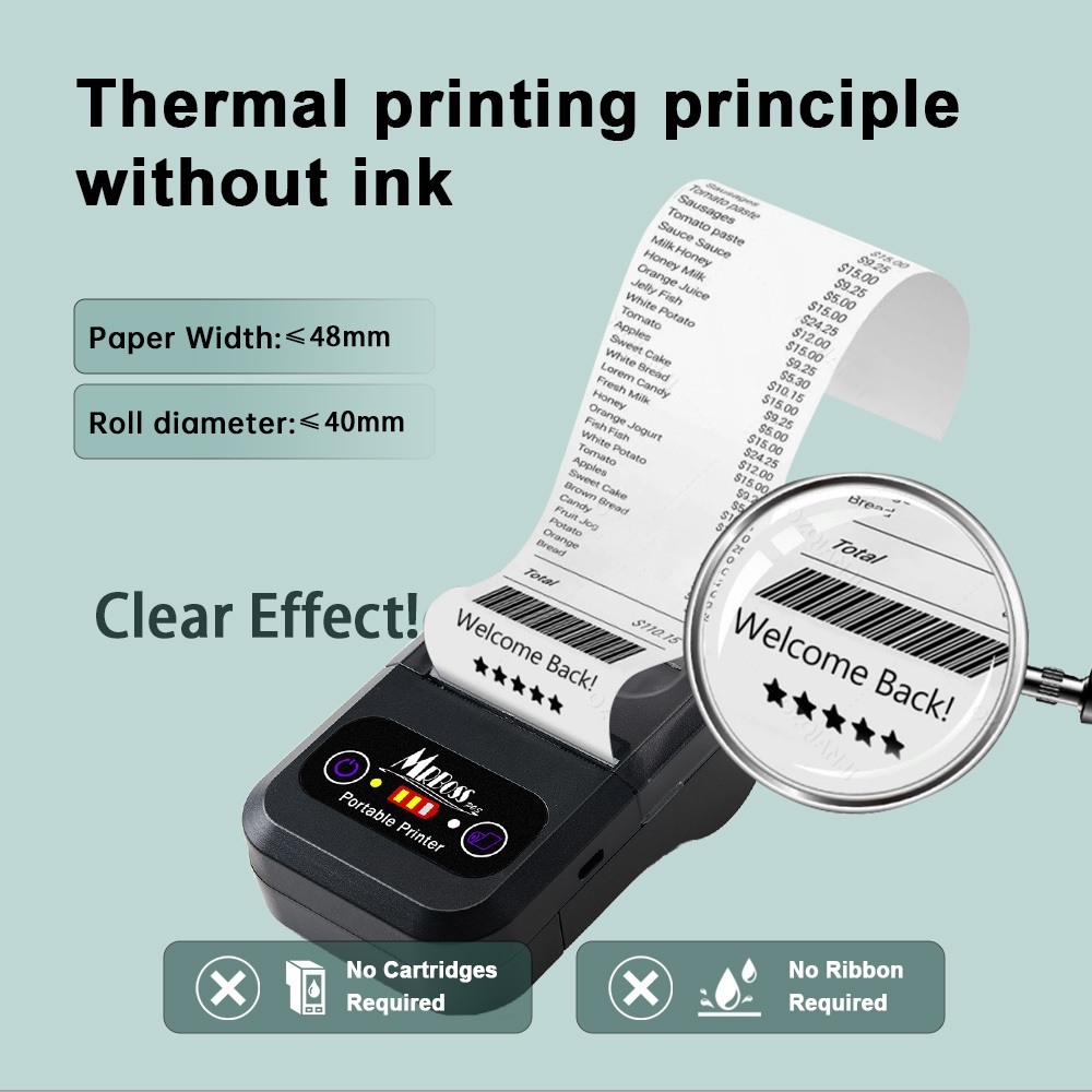 2'' 58mm Bluetooth Portable Thermal POS Receipt Printer Cash Till ...