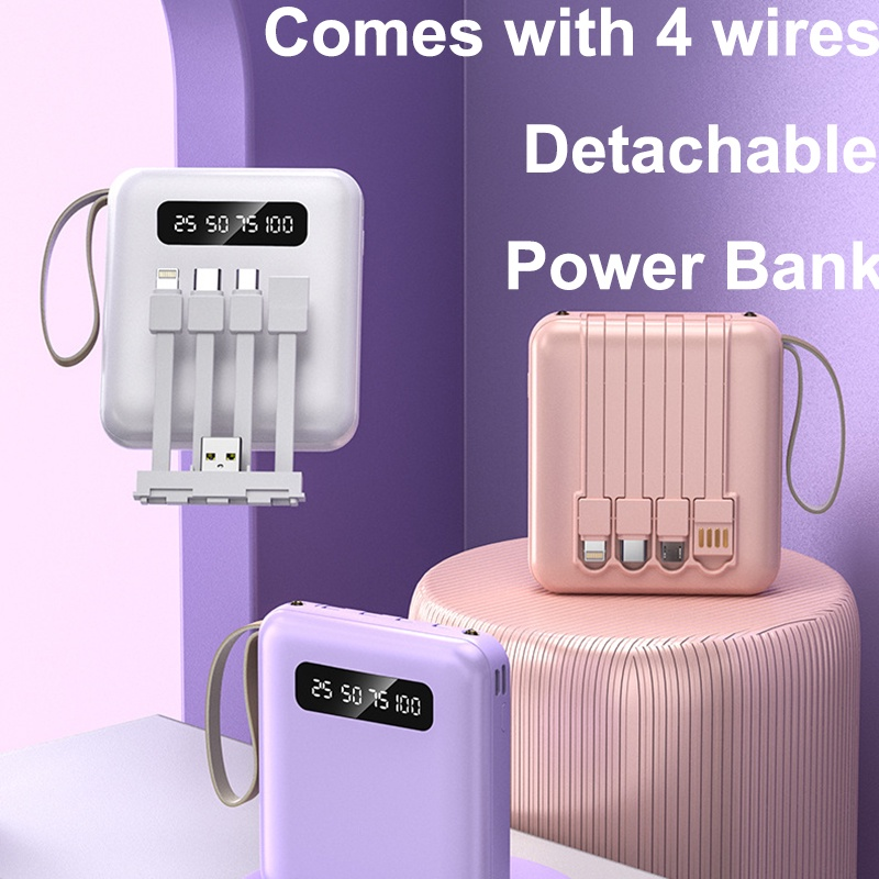 20000mAH Fast Charing Power bank With 4 Cables Cute Mini Powerbank With ...