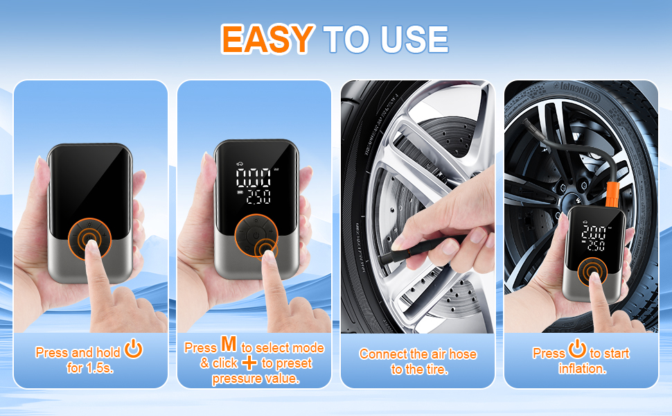 Tire Inflator Portable Air Compressor Cordless, 150 PSI Car Tires Air ...