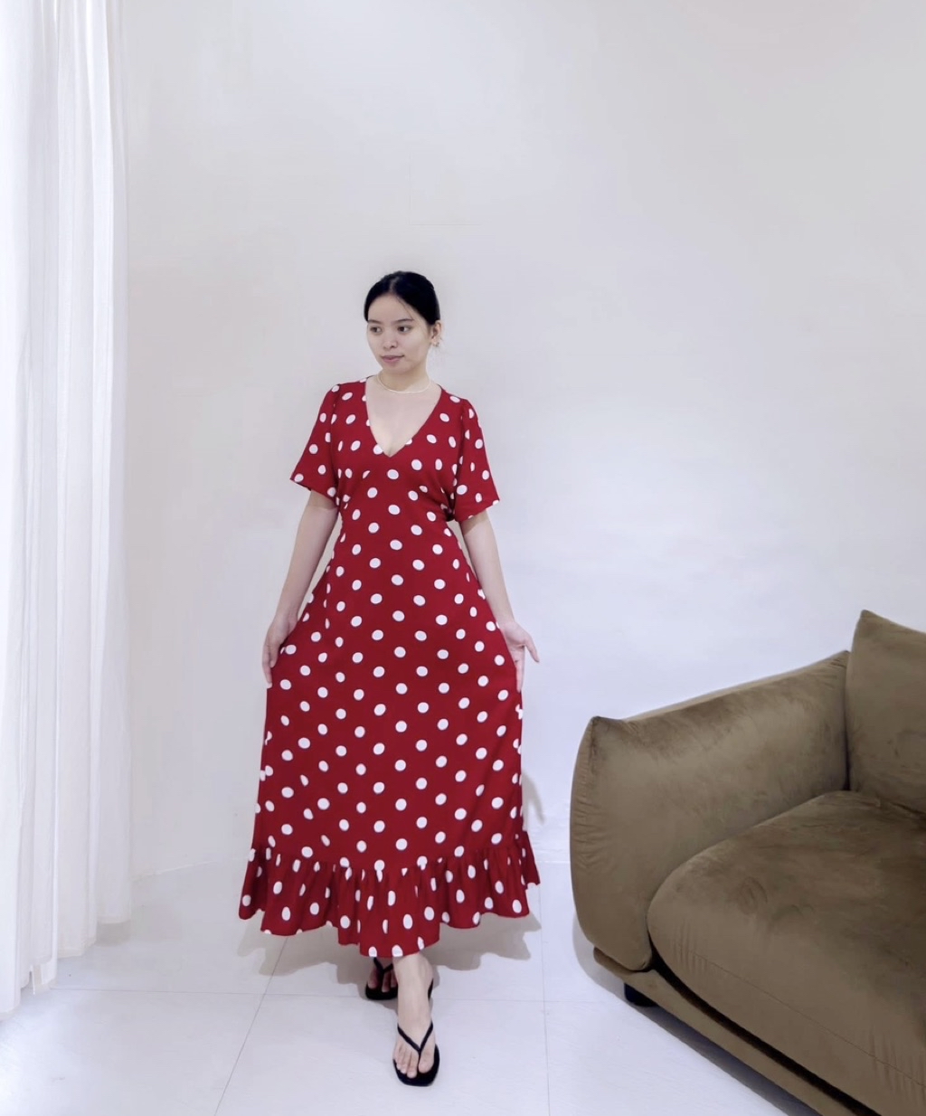 Lora Puff Sleeve Maxi Dress – Challis Fabric, Polka Print, Garter Back ...