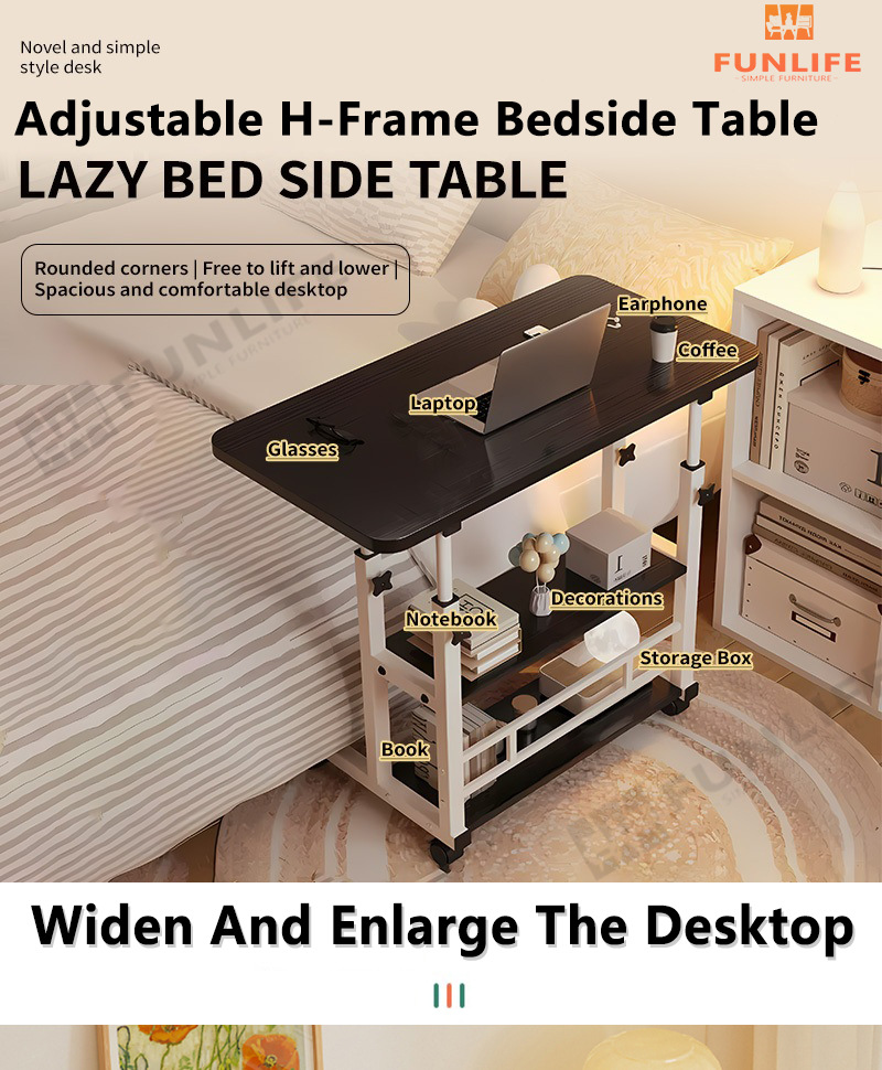 Adjustable Bed Table H-legs Stable Bed Side Study Desk Standing ...