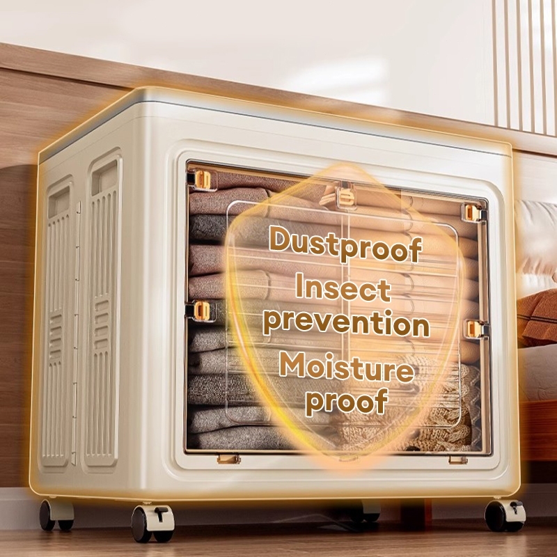 JOVNO Folding Storage Box Bedroom Flip-top Storage Cart 2 Door Bedside ...