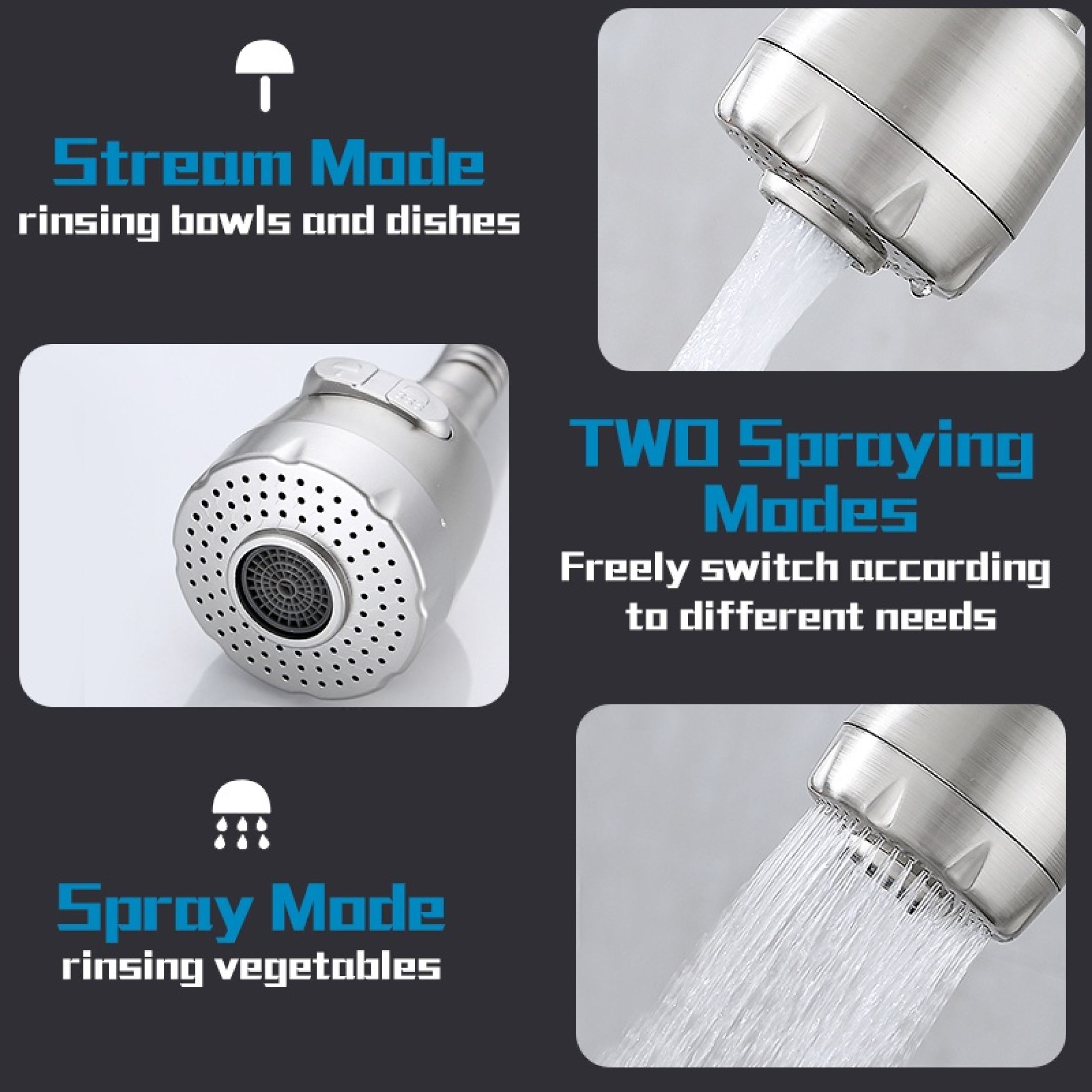 360° Flexible Single Cold Stainless Steel Kitchen Faucet with Sprayer ...