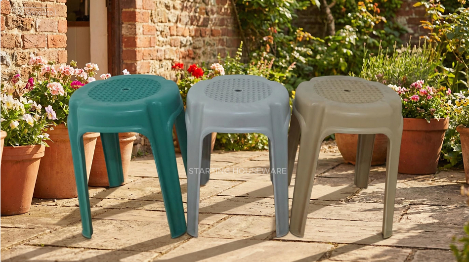 Fuson Monoblock Chair Round Stool Plastic Chair Plain Color #378 ...