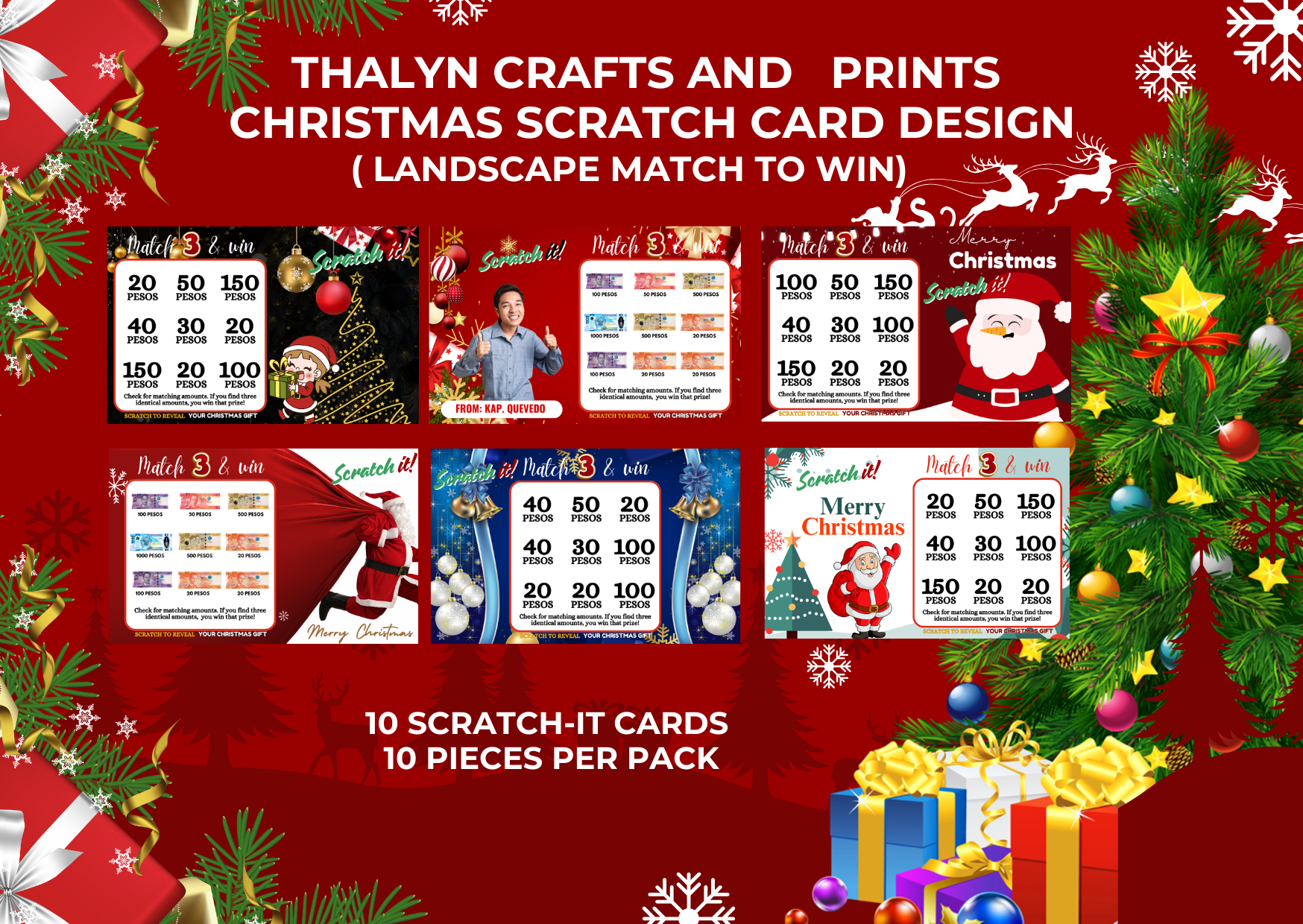 10 PCS Personalized Scratch It Card Match 3 and Win Christmas Give away ...