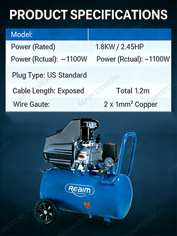 REAIM Air Compressor Heavy Duty 1800W Silent DIRECT COUPLING Air Pump ...
