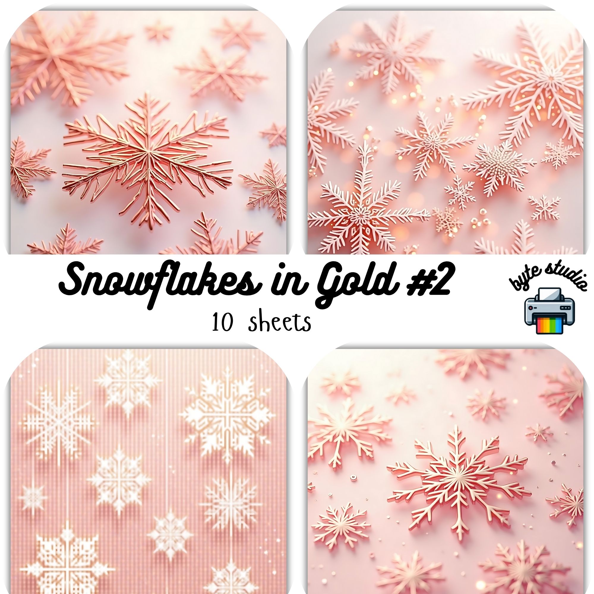 10 Sheets Snowflakes in Gold #2 by byte studio | Premium Paper Craft ...