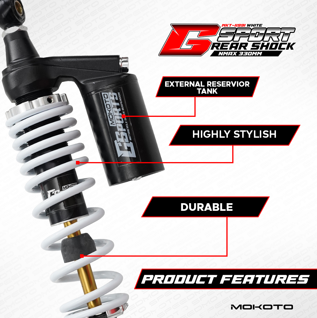 MOKOTO NMAX V1 G-SPORT REAR SHOCK WITH BASO 330MM WHITE MKT-11991 REAR ...
