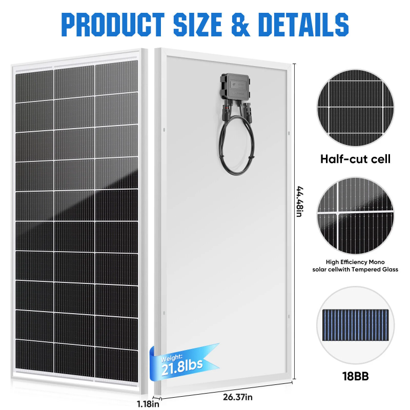 Dual Glass 200 Watts 18BB Solar Panel 12V Monocrystalline Silicon 200W ...