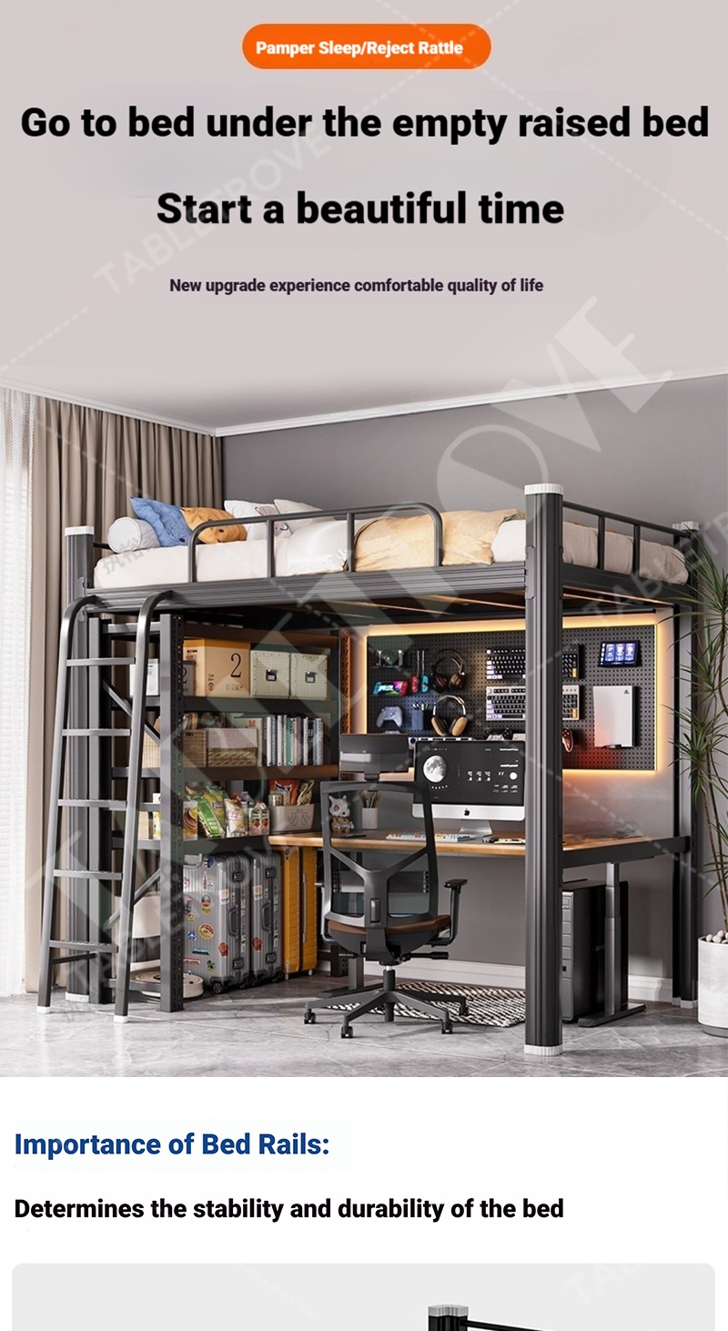TABLETROVE Bed Frame Heavy Duty Iron loft Bed Multifunctional Silent ...