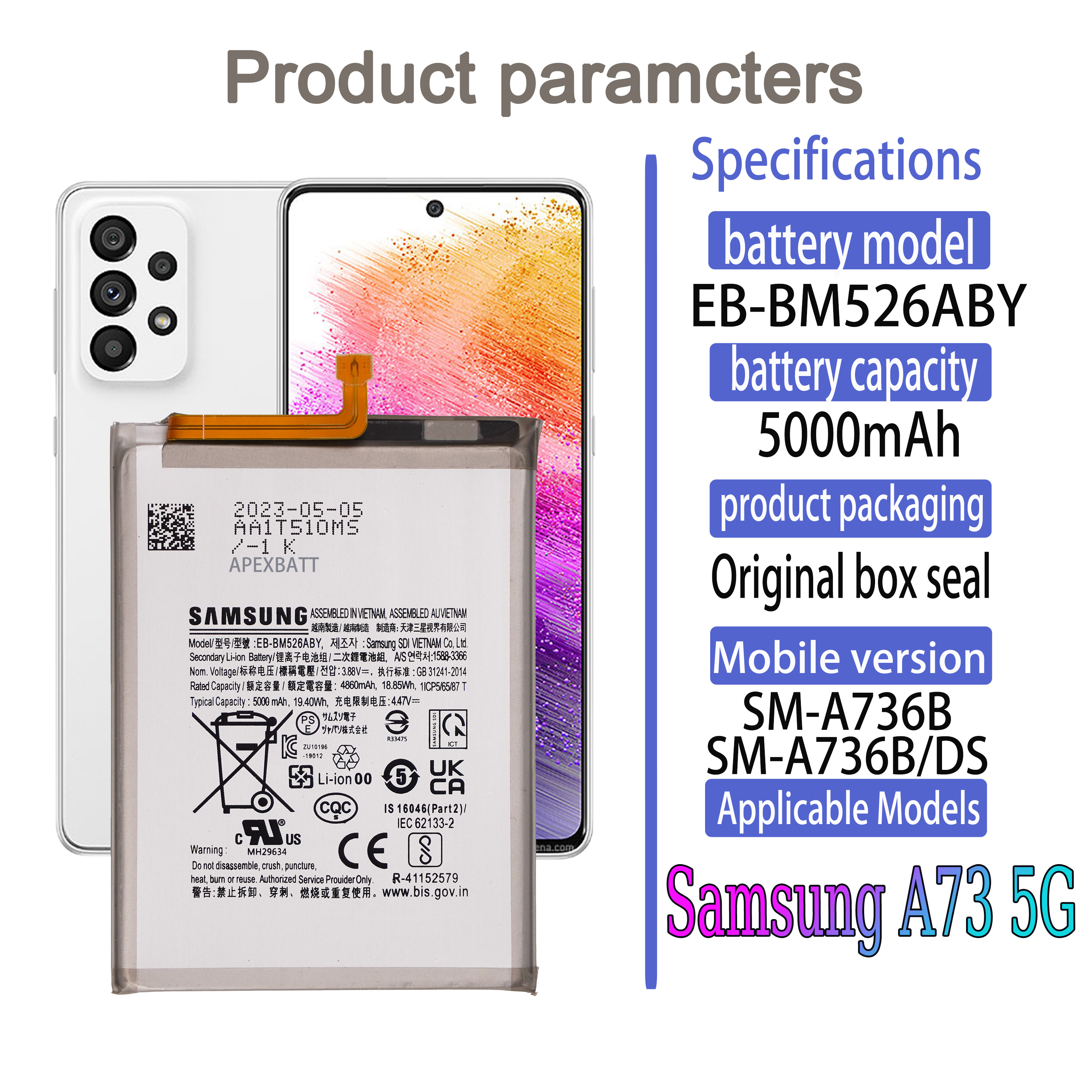 EB-BM526ABY 5000mAh New Battery For Samsung A73 5G Battery Phone ...