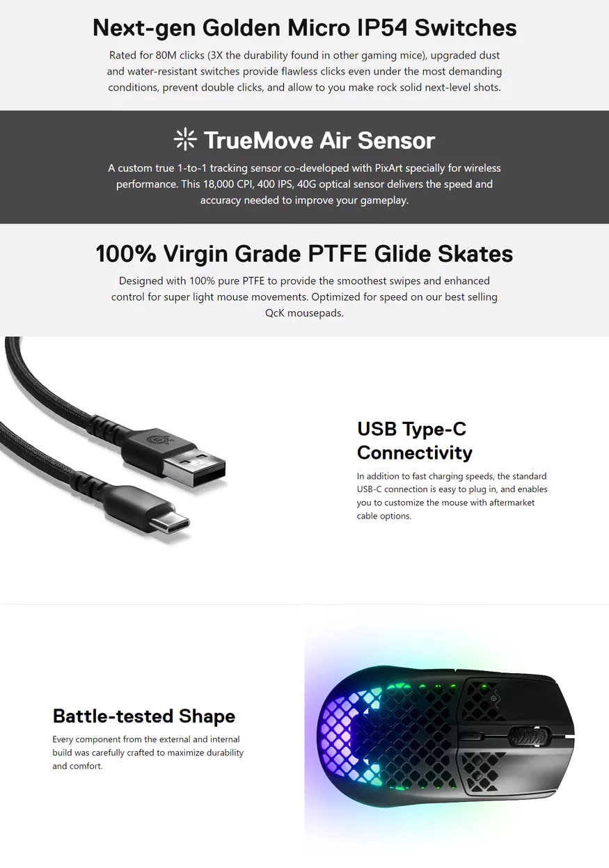 SteelSeries Aerox 3 White 18,000 CPI Ultra Lightweight Wireless Gaming ...