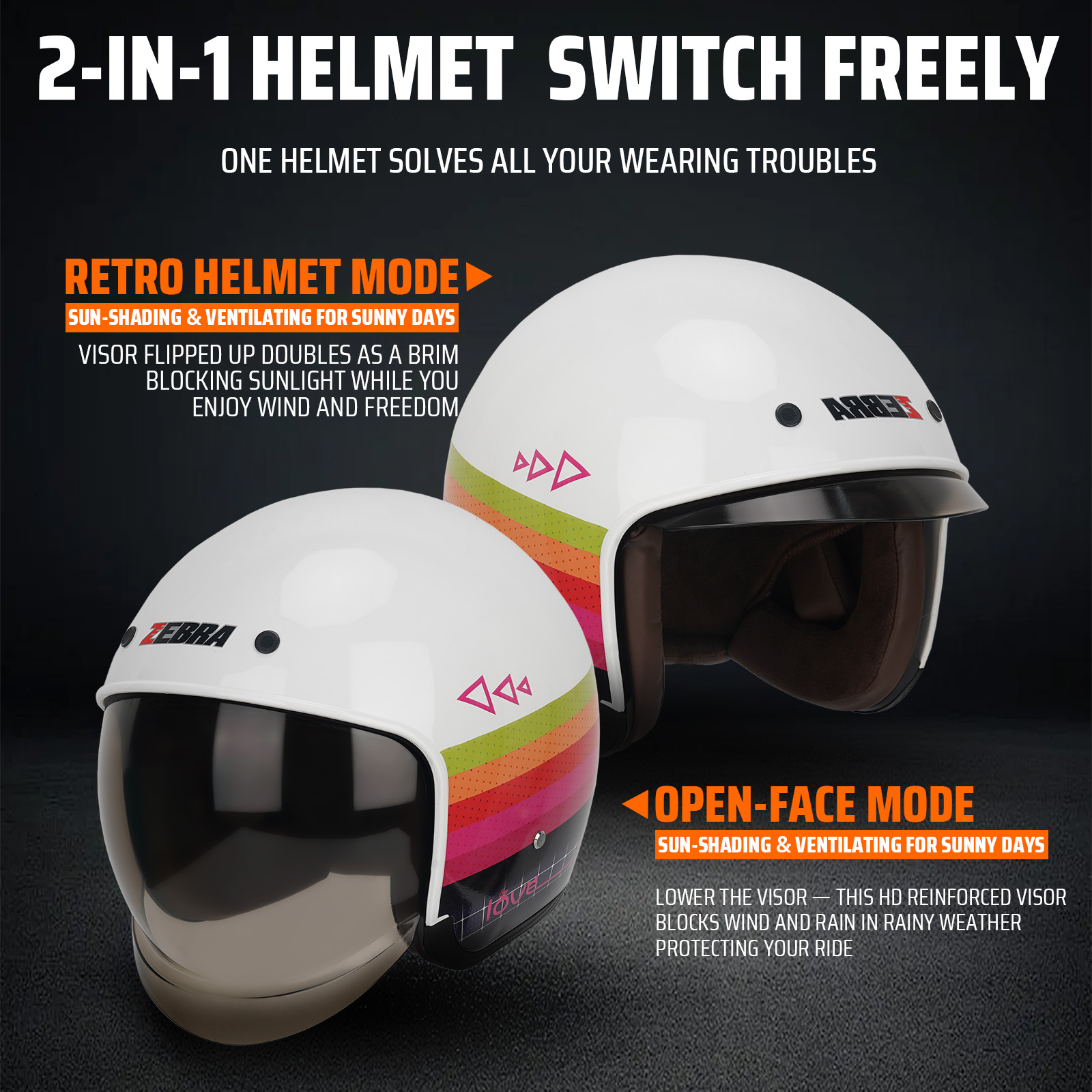 Zebra 603 Classic Helmet Motorcycle Half Face Men And Women Retro ...