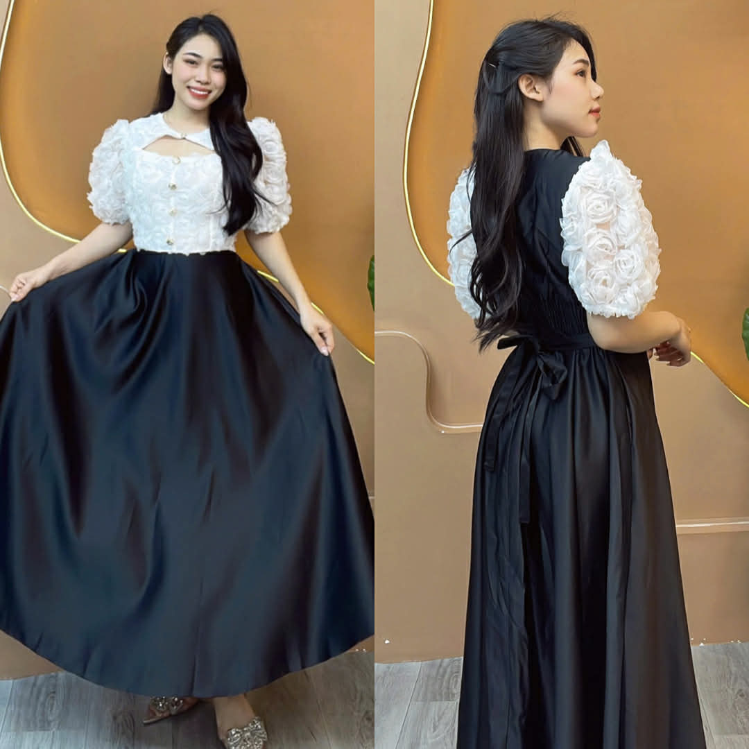 Vietnam RUBY Rose Dress – Taffeta Fabric, Waist Tie, Side Pockets, Chic ...