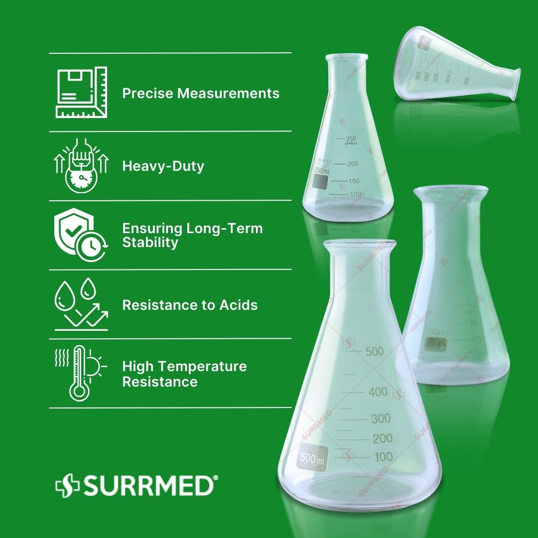 SURRMED Erlenmeyer Flask Glass Laboratory Container Assorted Sizes ...