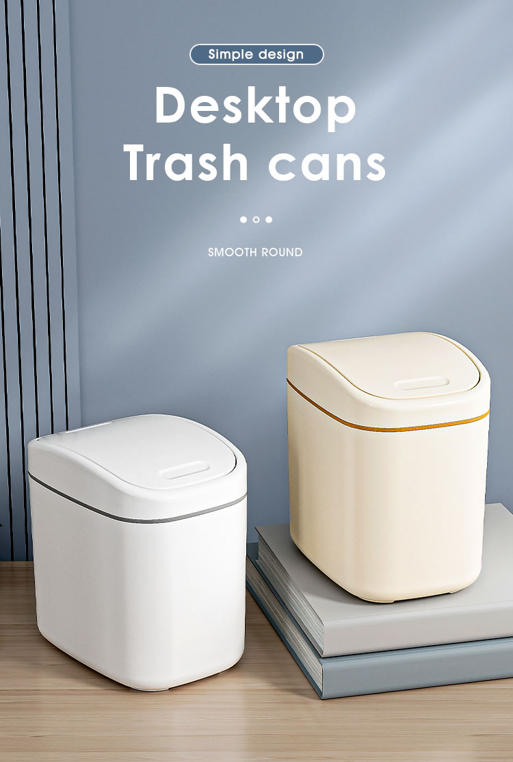Desktop Trash Can with Lid Mini Plastic Waste Bin for Home Office Table ...