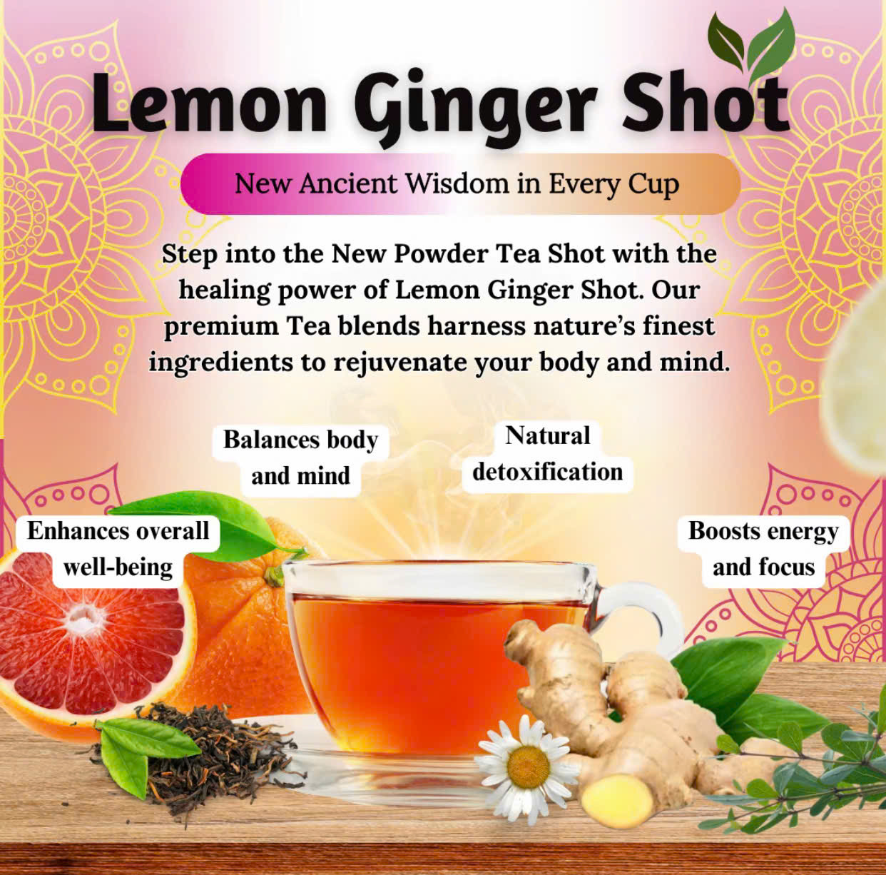 Lemon Ginger Shot Blood Orange Detox Tea Powder – Boost Metabolism ...