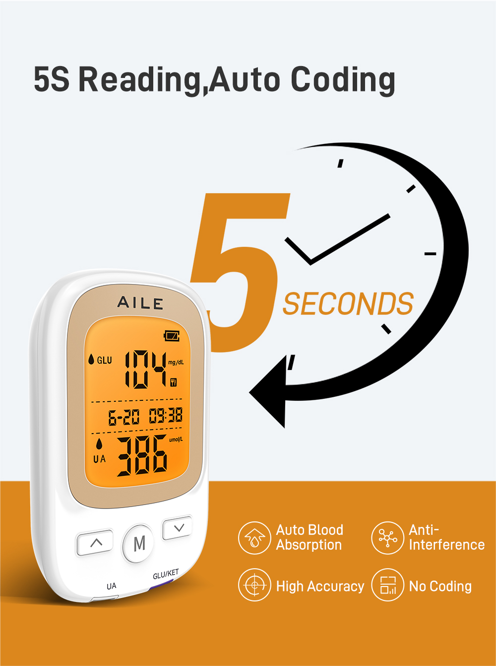 AICARE AILE YH302 GLUCOSE_URIC ACID_KTONE multifunctiin meter&50Glucose ...