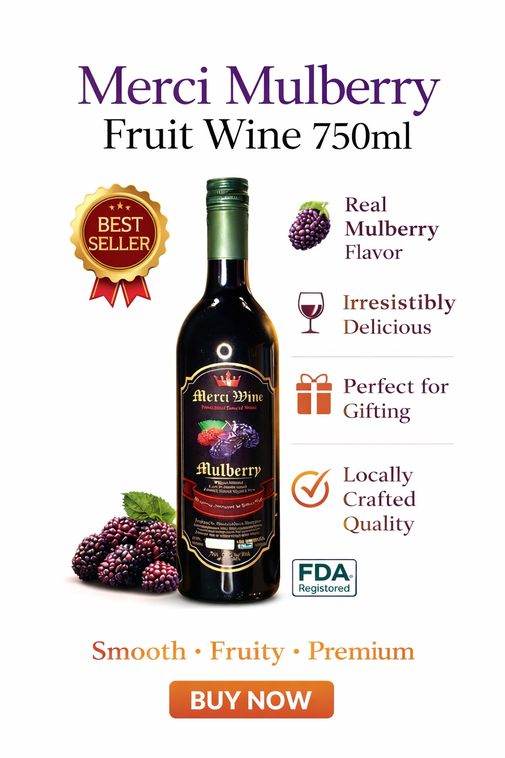 Merci Mulberry Fruit Wine 750ml – Smooth & Fruity Red Wine Bottle ...