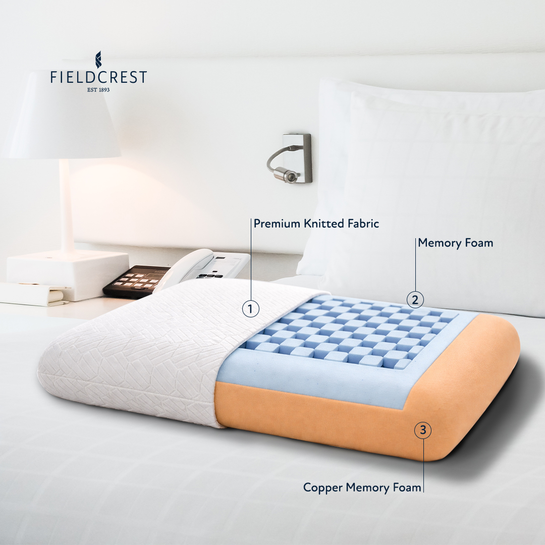 Fieldcrest Copper Memory Foam Bed Pillow, Knit Stretch, Anti-Bacterial ...