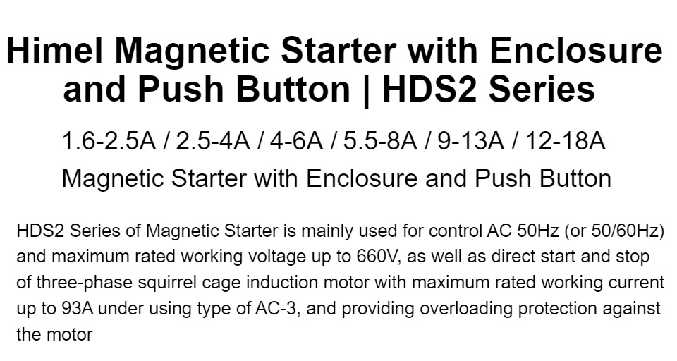 Himel Magnetic Starter | HDS2 Series | with Enclosure and Push Button ...
