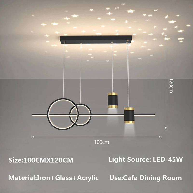 Chandelier LED Tri-Color Modern Starry Sky Projection Pendant Light for ...