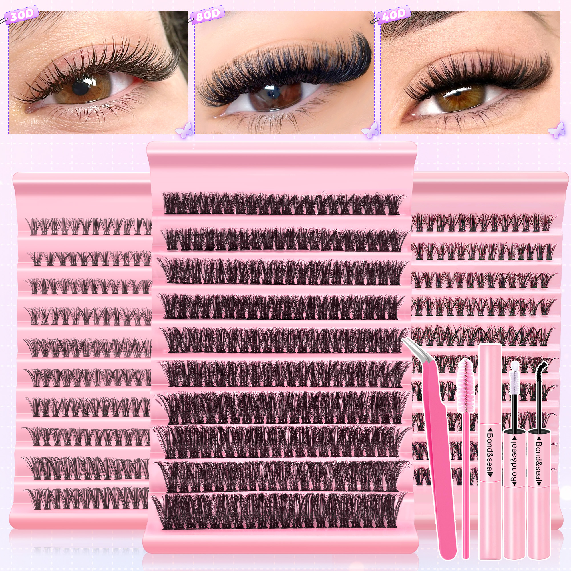 3D False Eyelashes Kit with Glue & Tweezers | Natural Look | Reusable ...