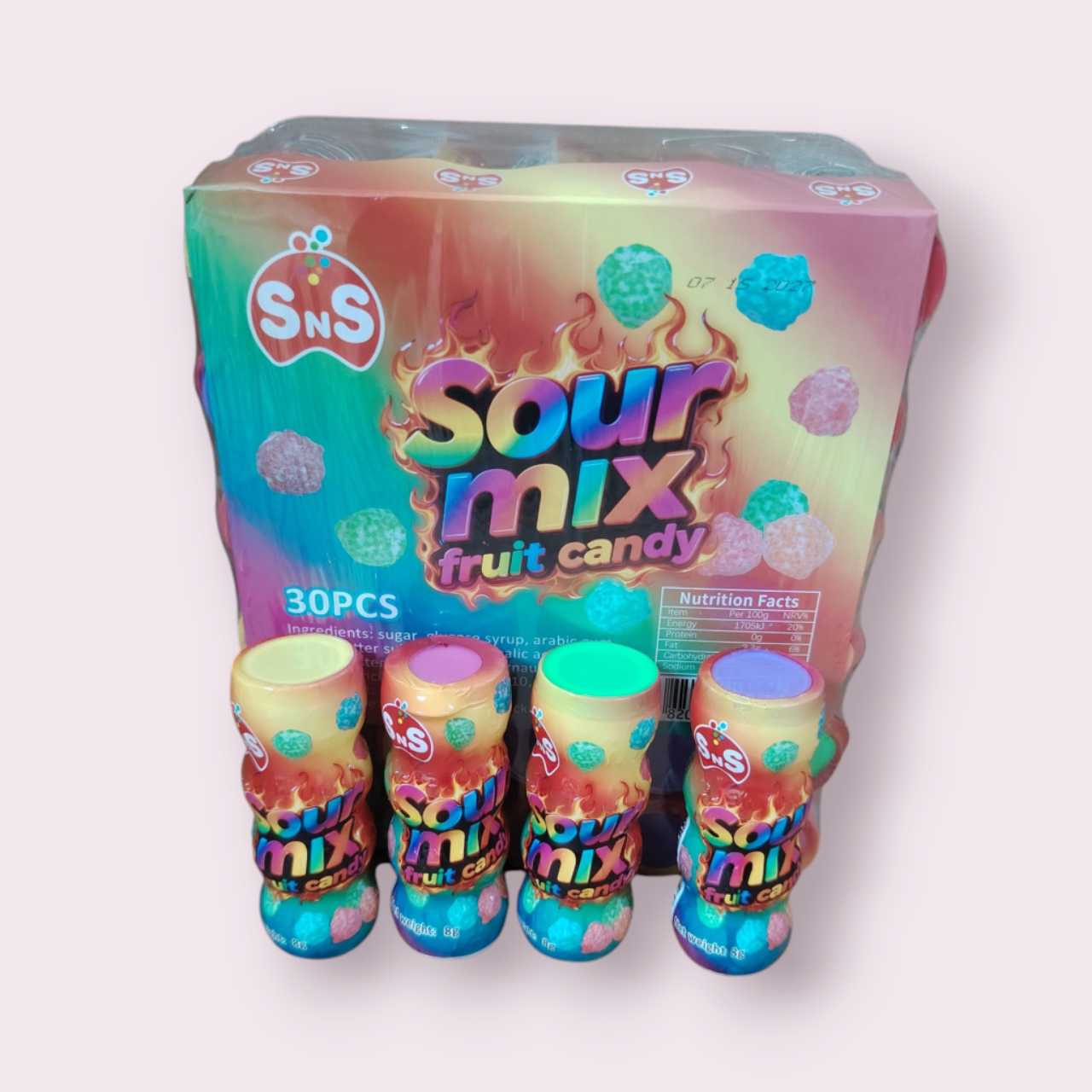 SnS Sour Mixed Fruit Candy 30Pcs 8g Assorted Flavored in Colorful Tubes ...