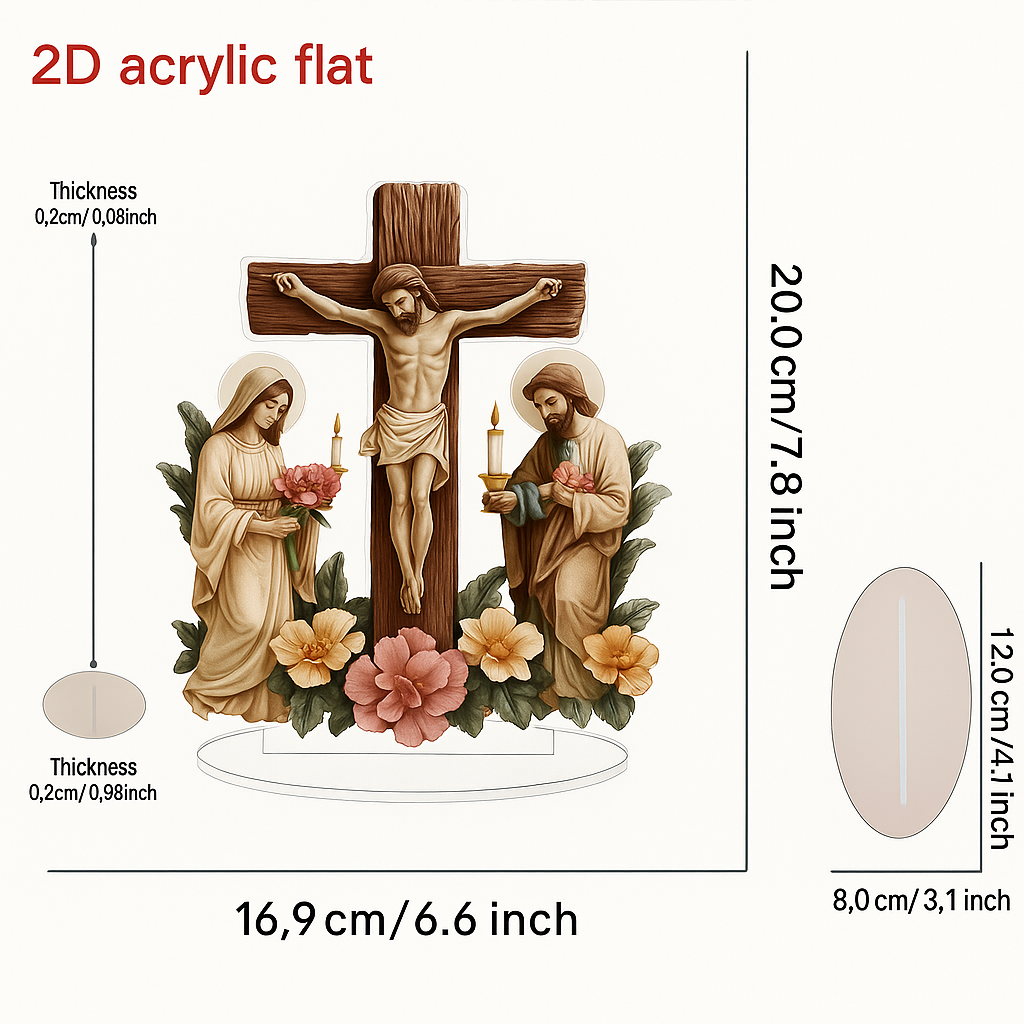 2D Acrylic Holy Crucifix Scene, Religious Table Decor with Jesus, Mary ...