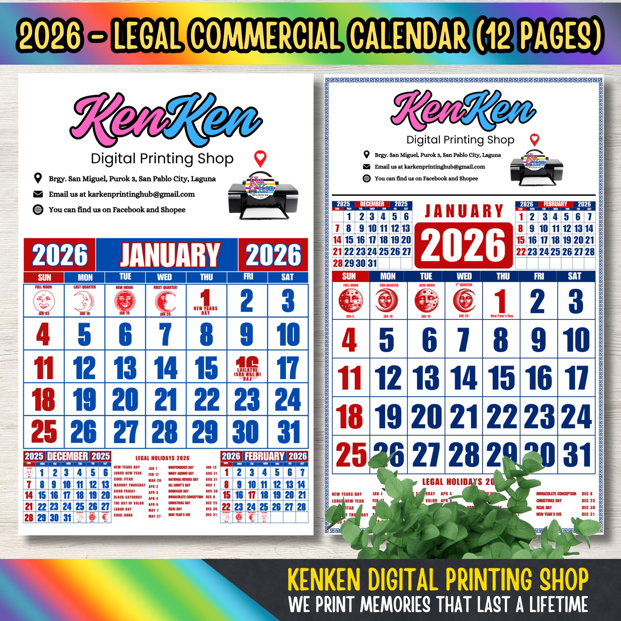 2026 LEGAL Commercial Calendar Personalized/Customized (12 PAGES ...