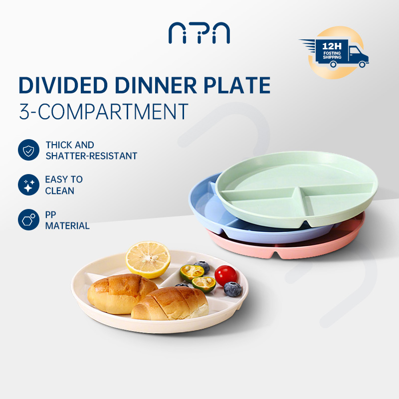 Nipiin Plastic plate Breakfast Plate Divided Portable Picnic Tray ...