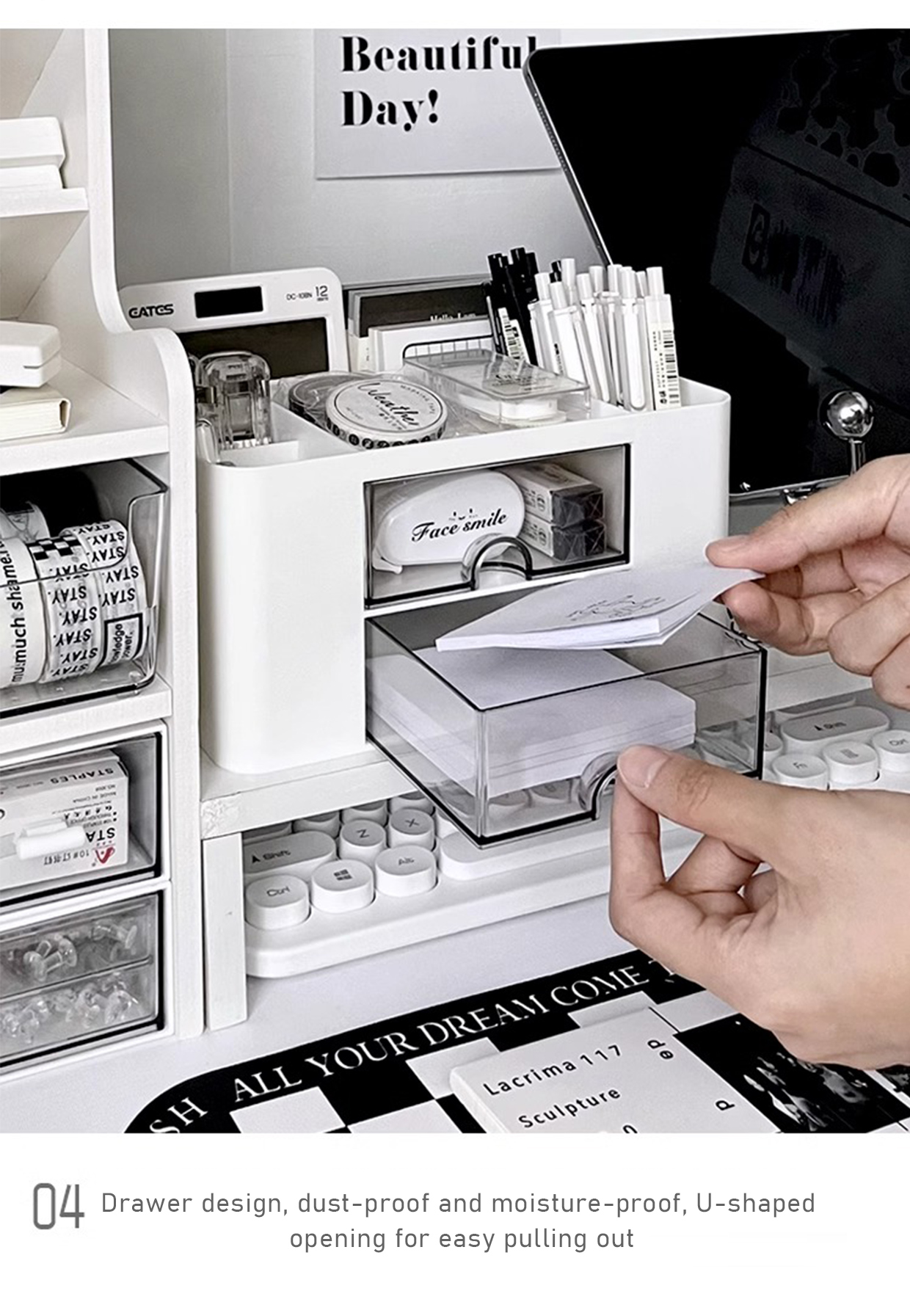 Desktop organizer with drawers, multifunctional pencil holder, small ...