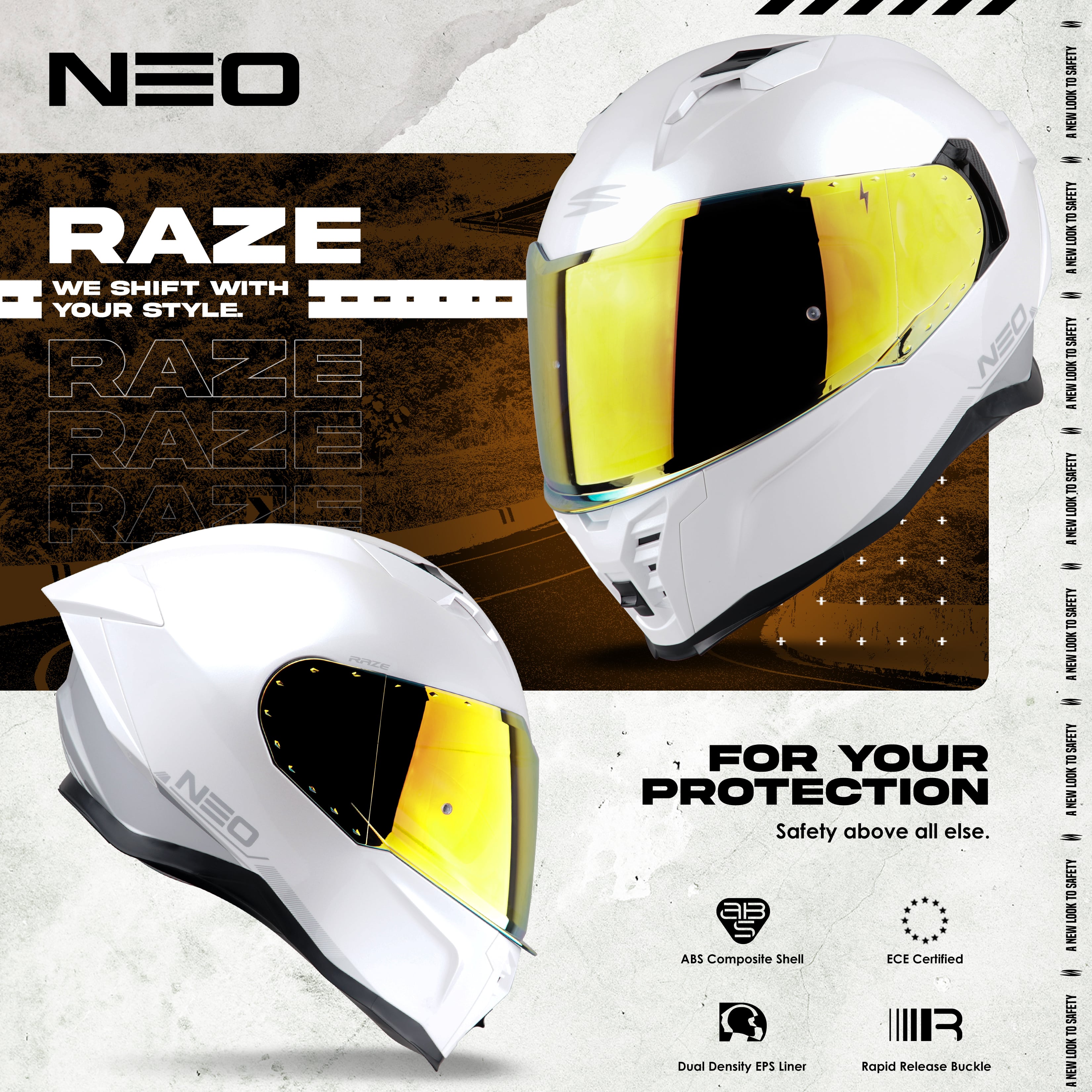 Neo Raze PD S0 V2 - Full Face Motorcycle Helmet (Free Clear Visor ...