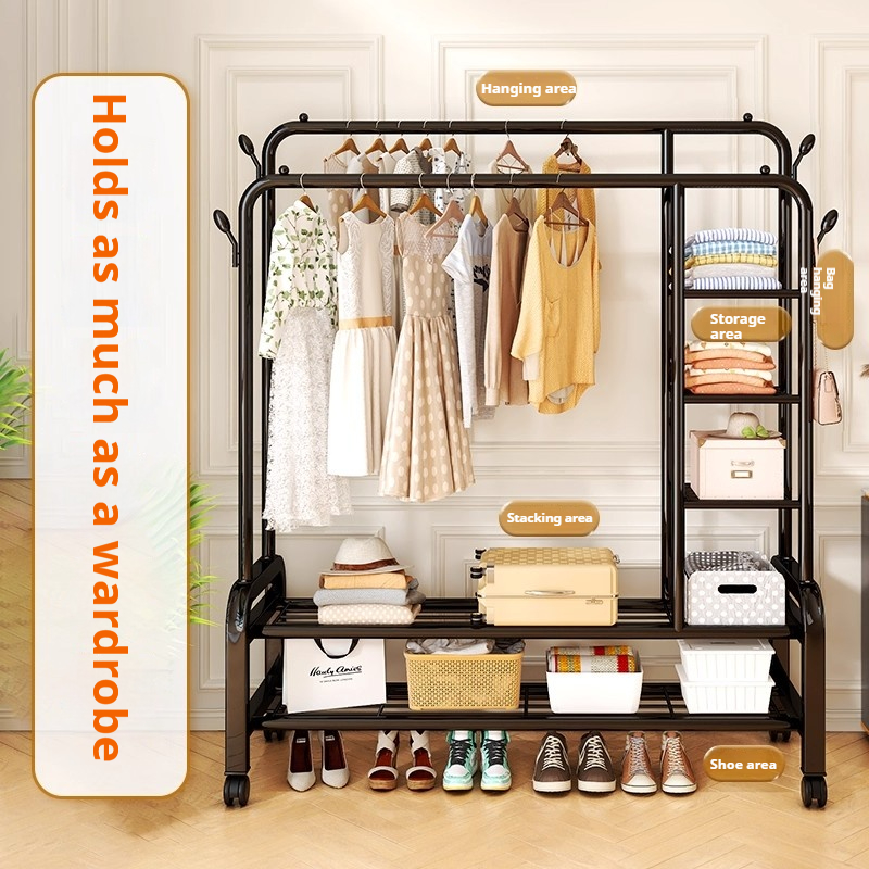 Clothes Hanger With Wheels Clothes Rack Floor-Standing Bedroom Heavy ...
