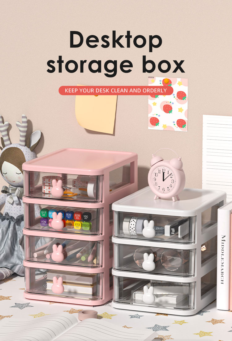 Desk Storage Box Multi Tier Transparent Plastic Large Capacity Bunny ...