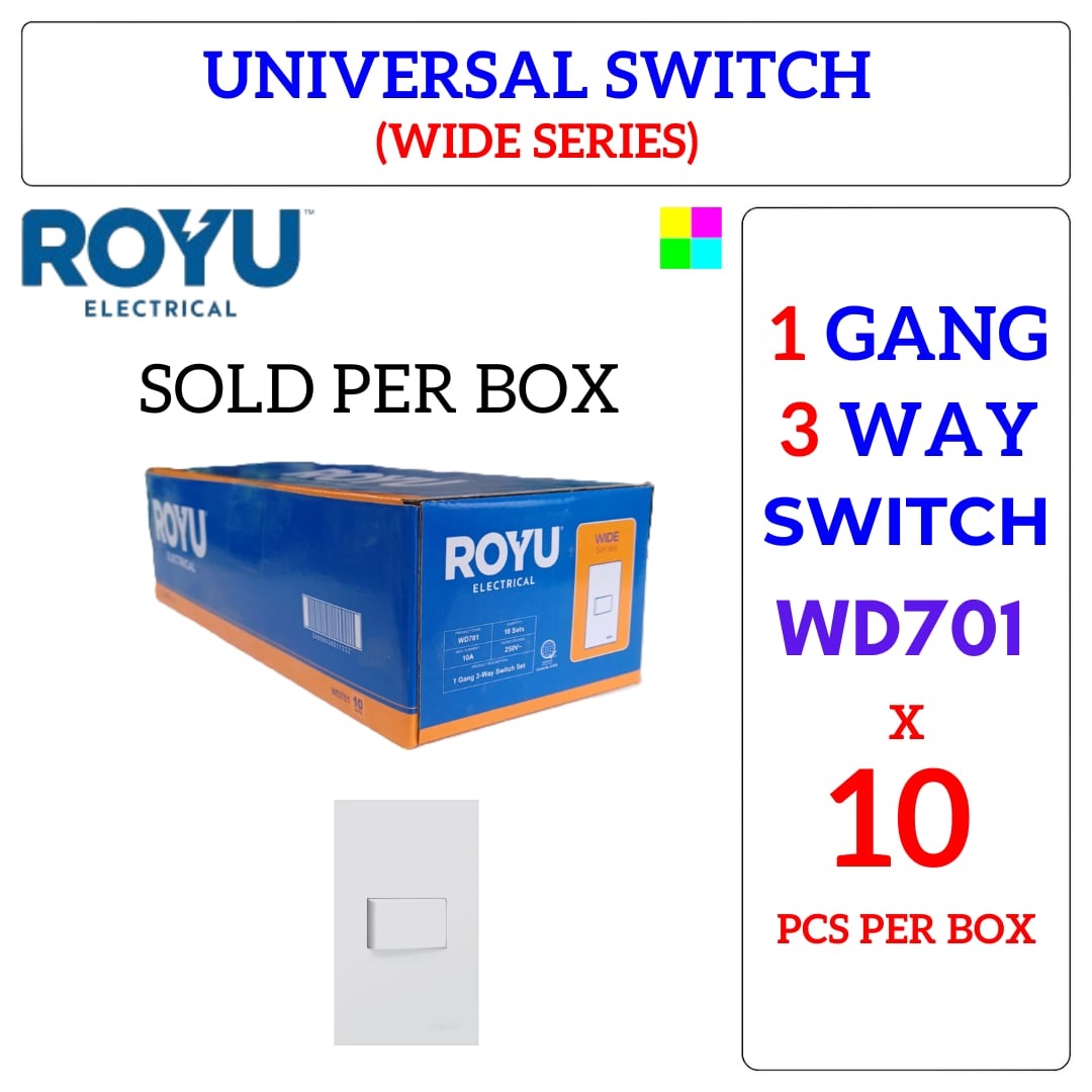 (10 pcs) Royu Wide Series One (1) Gang Three (3) Way Switch (WD701 ...