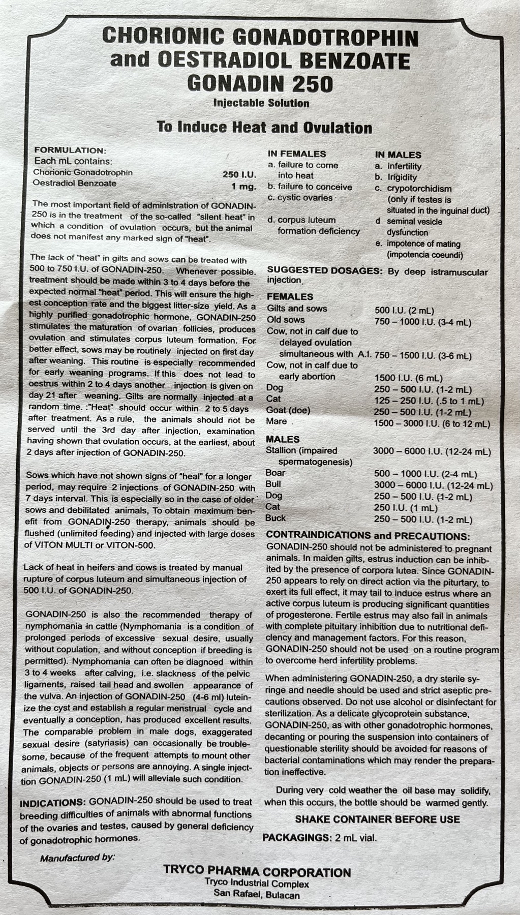 GONADIN 250 (Pampalandi) 2ml Inj. | Chorionic Gonadotrophin | Shopee ...