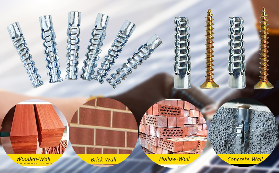 100pcs Metal Serrated Expansion Tube Self Tapping Screws Concrete Wall ...