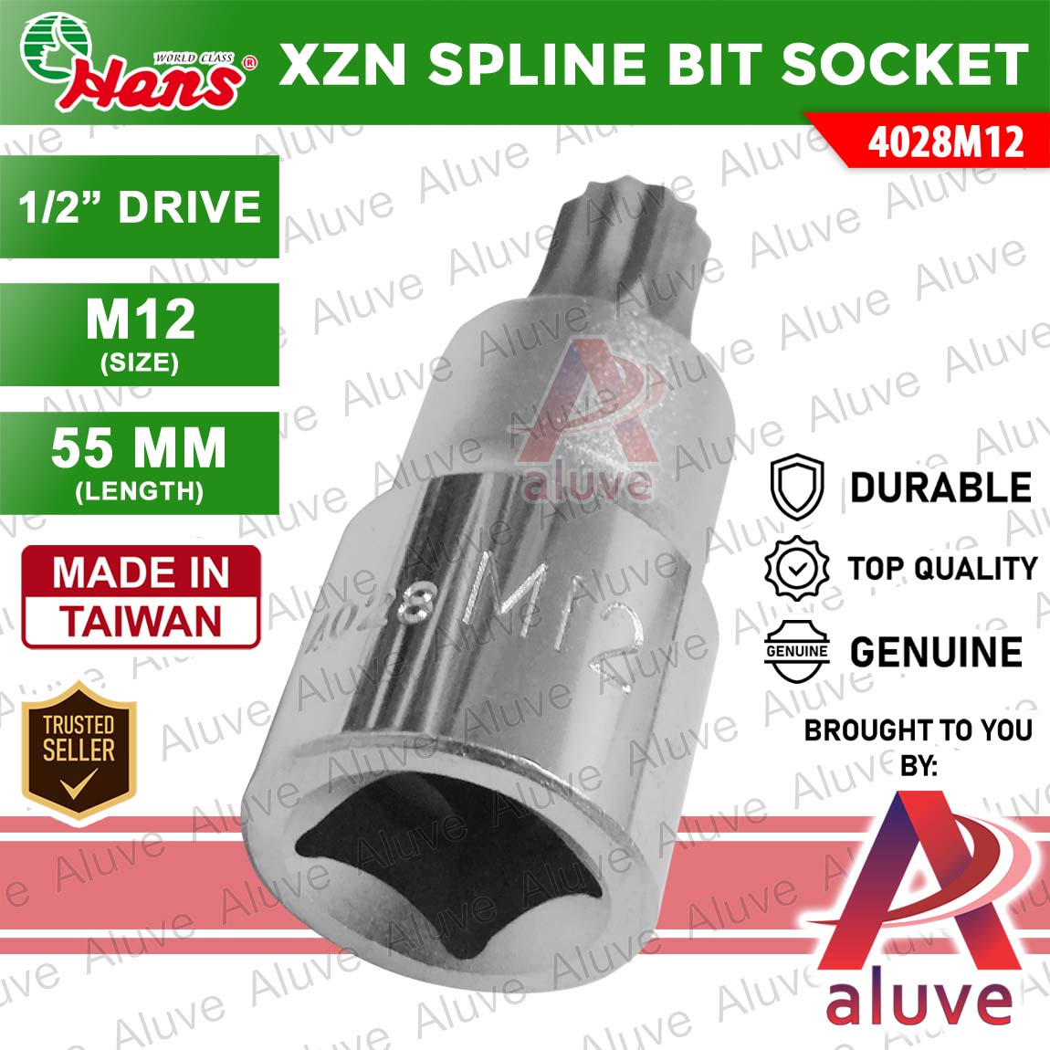 Hans 1/2" Drive M12 XZN Spline Bit Socket – 12 Point, 55mm Long | Model ...