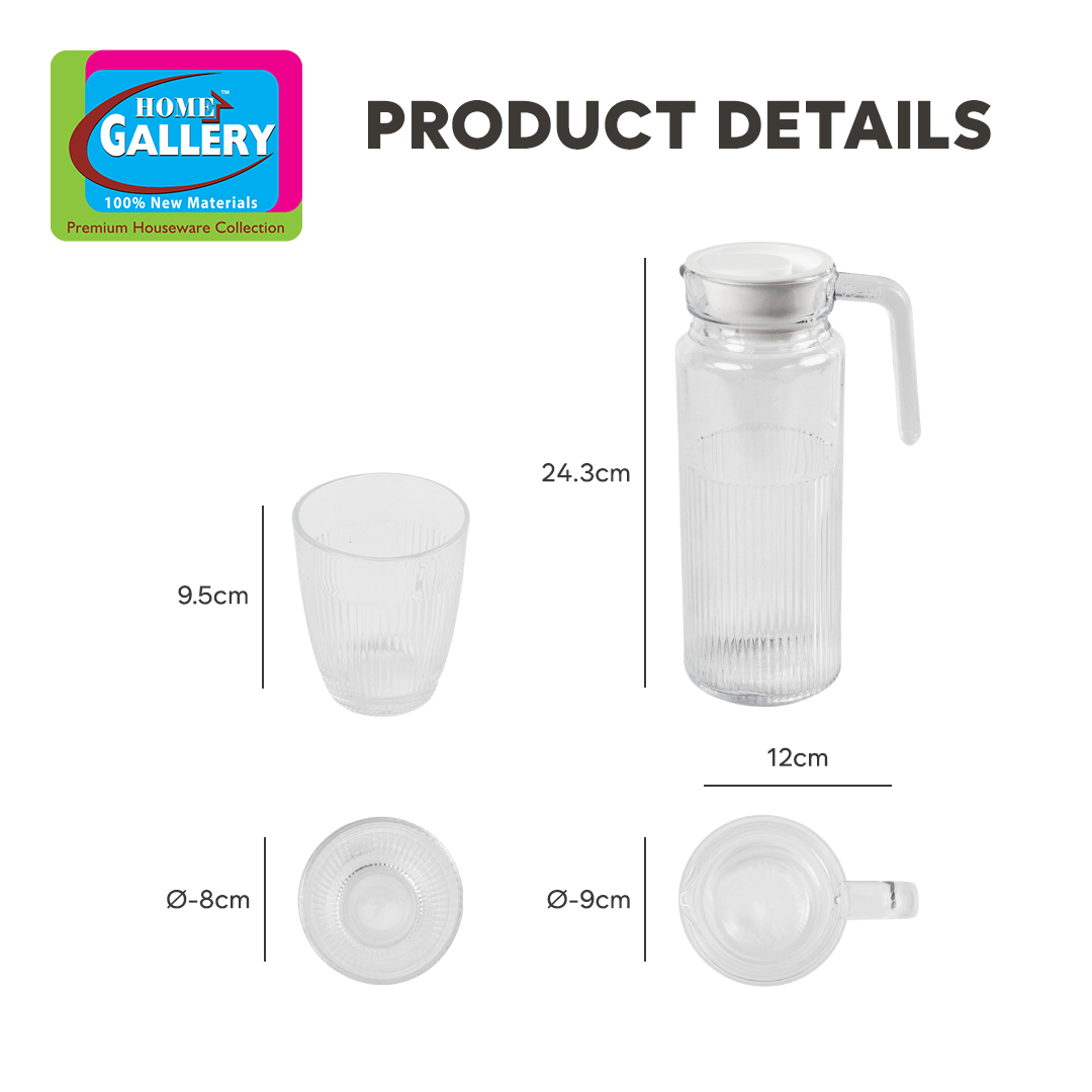 Home Gallery Genoa Glass Pitcher Set 1Ltr. with 2pc Glass Tumbler 8oz ...