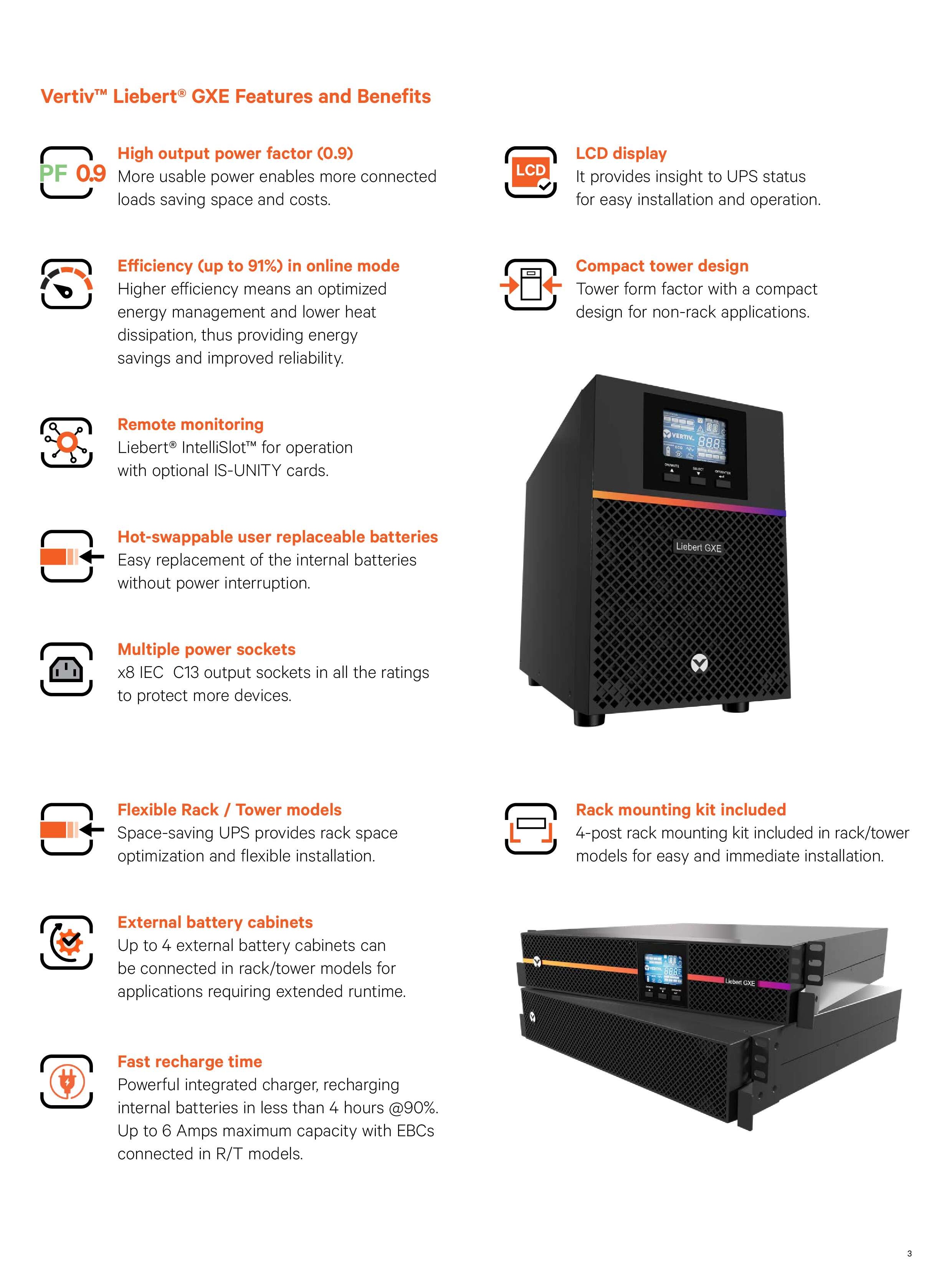 Vertiv Liebert GXE 1000VA 900W 230V Surge Protection Rack/Tower UPS Power Supply (GXE3 ...
