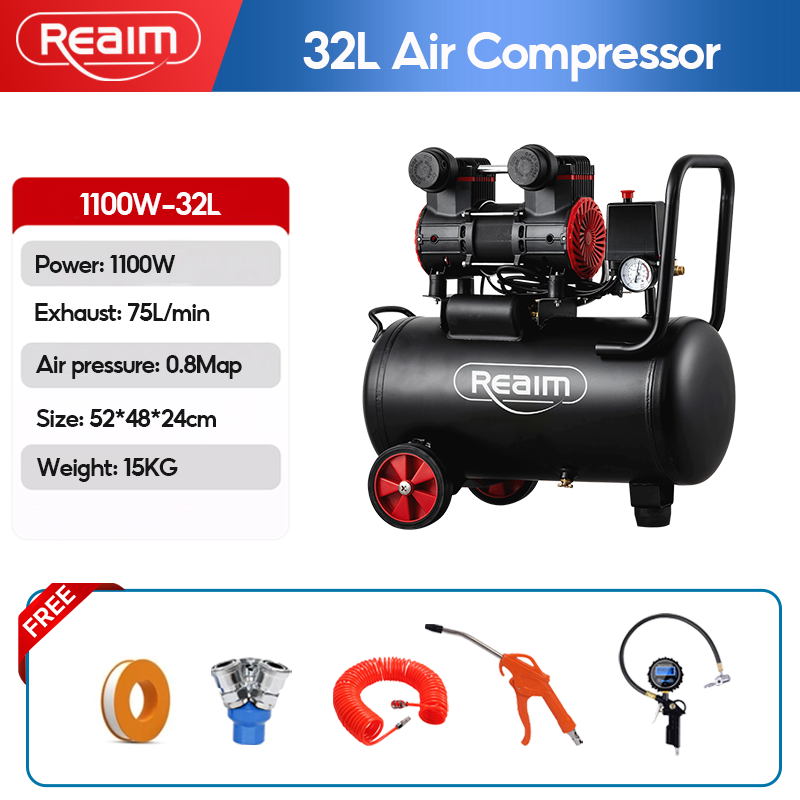 REAIM Air Compressor Portable Heavy Duty Oil-free Silent 1100W/2200W ...