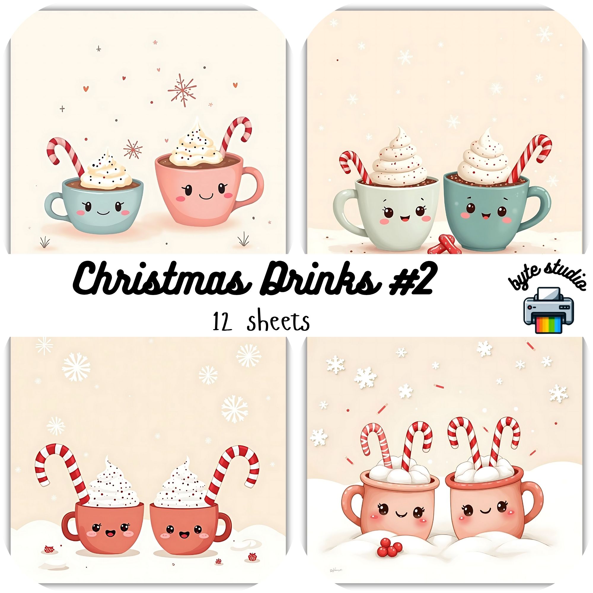 12 Sheets Christmas Drinks #2 | byte studio | Cardstock Craft Paper ...