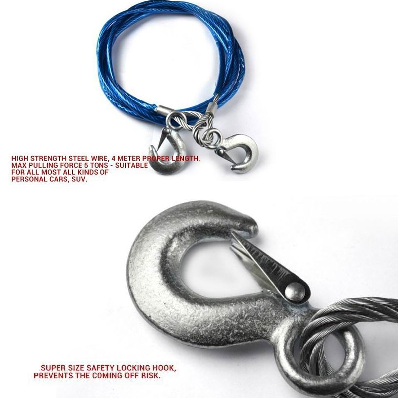 4M 5T Tow Cable with Hooks Strong Heavy Duty Car Towing Strap for ...