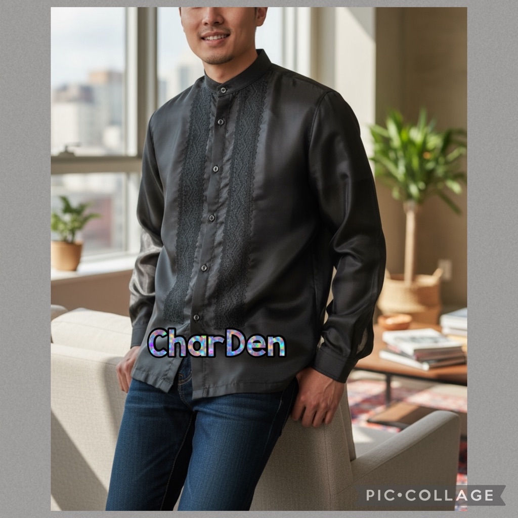 Men's Modern Barong Full Black - Chinese Collar | Shopee Philippines