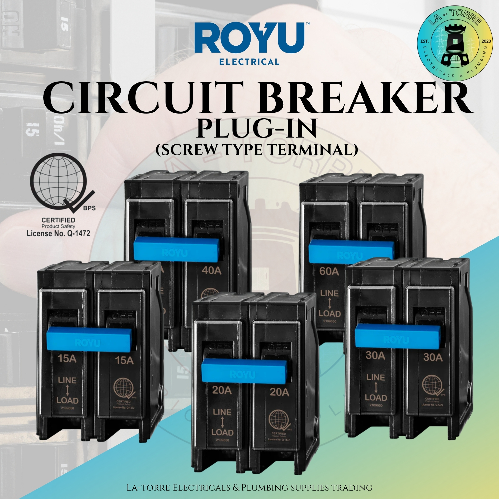 Royu Circuit Breaker Plug-in Screw Type (2-Pole) | Shopee Philippines