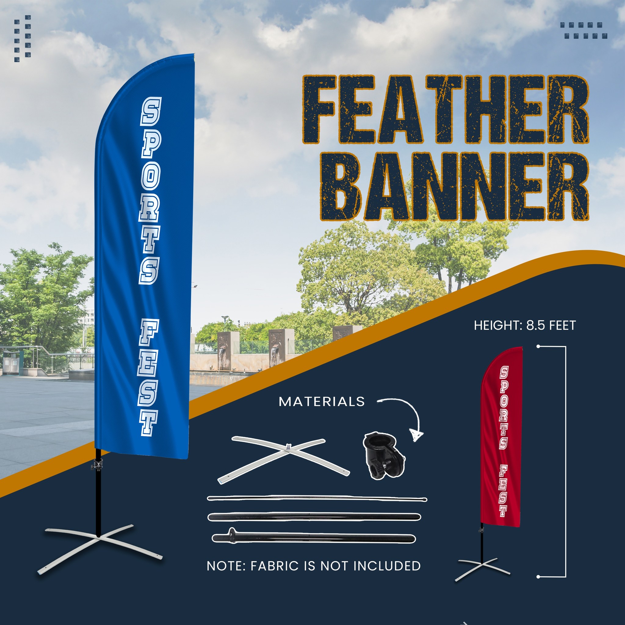KELIN Feather Banner Stand Flag 2.6m with X-Base | Wing Advertising ...