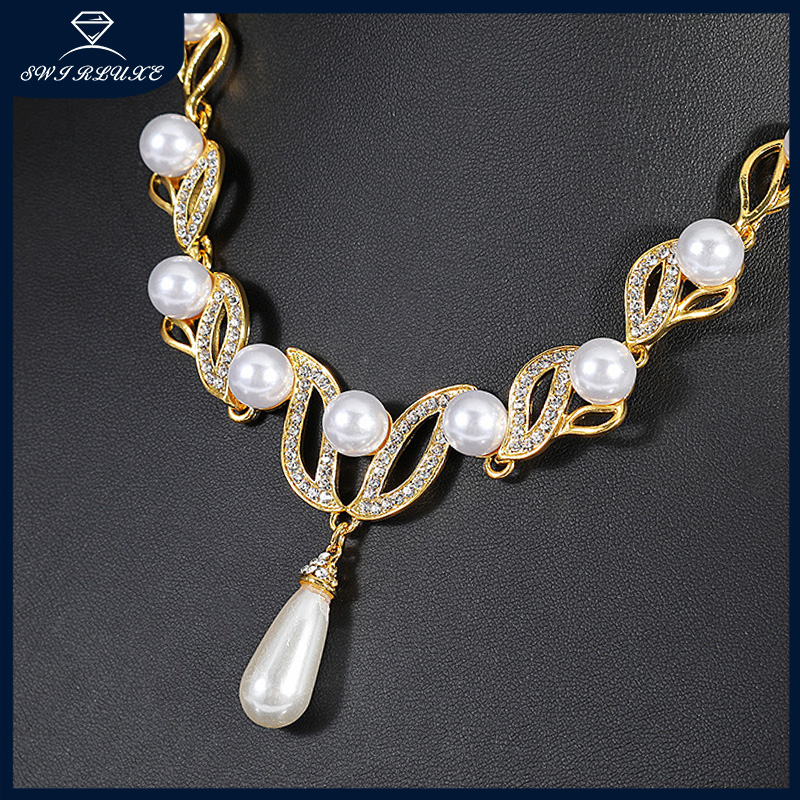 SWIRLUXE 2pcs/Set Bridal Pearl Jewelry Set Vintage Gold Flower Design ...