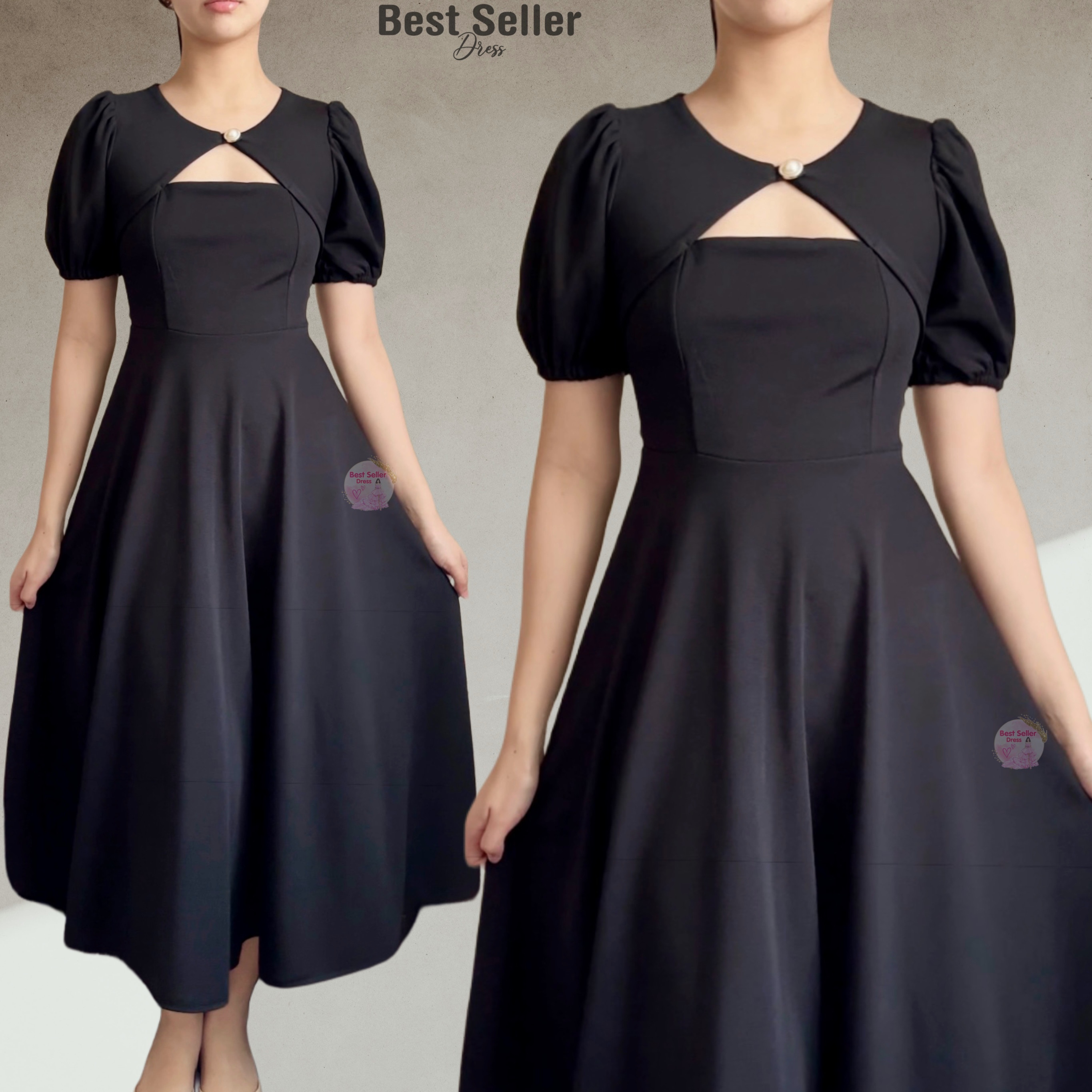 BSD Best Seller Dress Harmony (XS-4XL) Cape Puff Sleeves Maxi Dress ...
